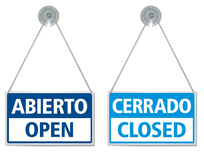 SPANISH & ENGLISH OPEN & CLOSED RIGID HANGING SIGN SHOP WINDOW DOOR ...
